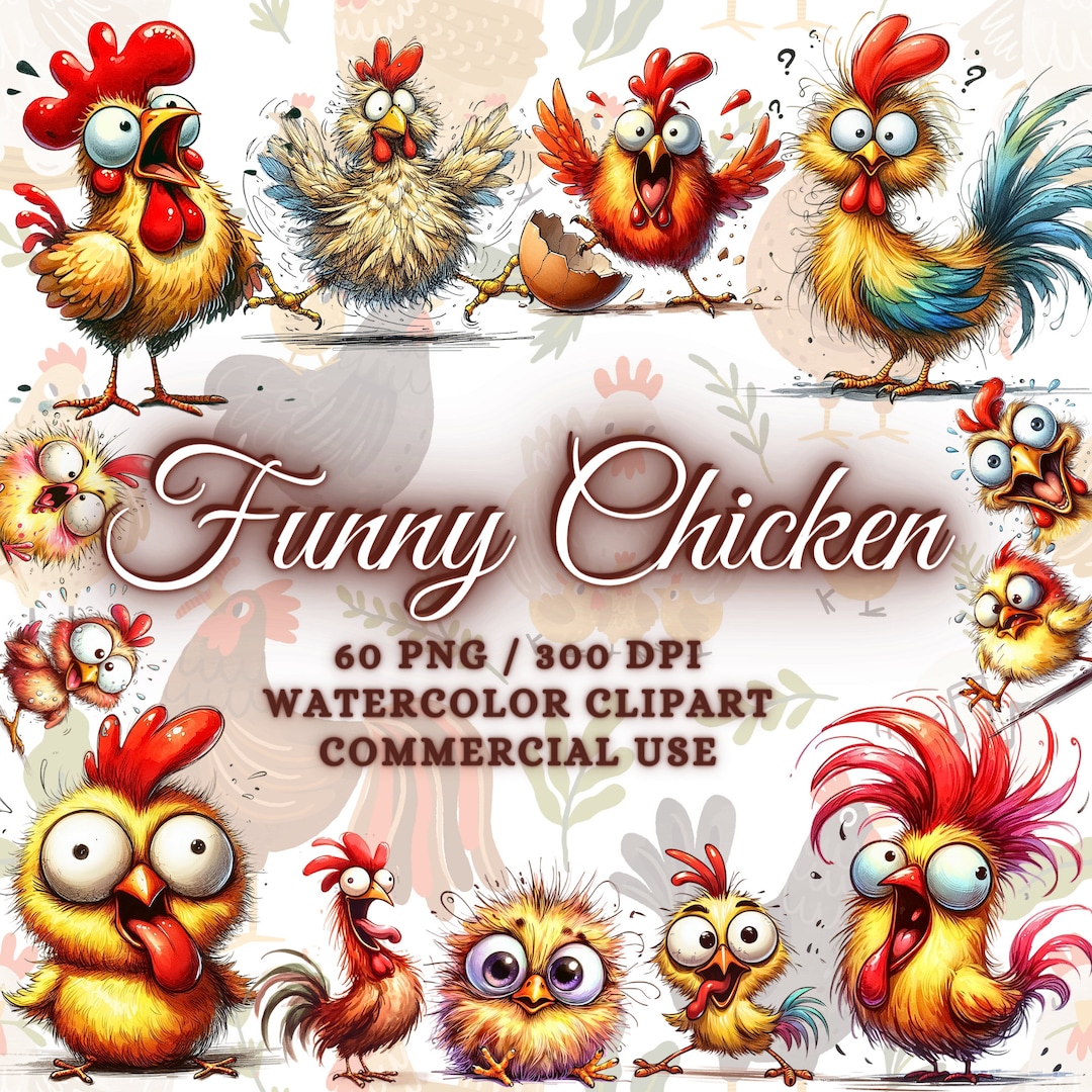 60 Watercolor Funny Cute Chicken Clipart Bundle, Funny Chicken Png ...