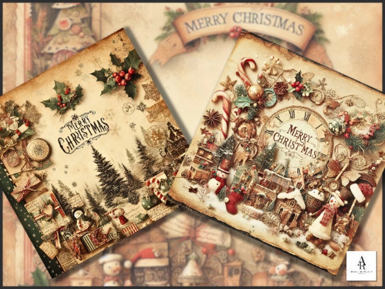 Vintage Christmas Ephemera Papers, Vintage Christmas Digital Paper ...