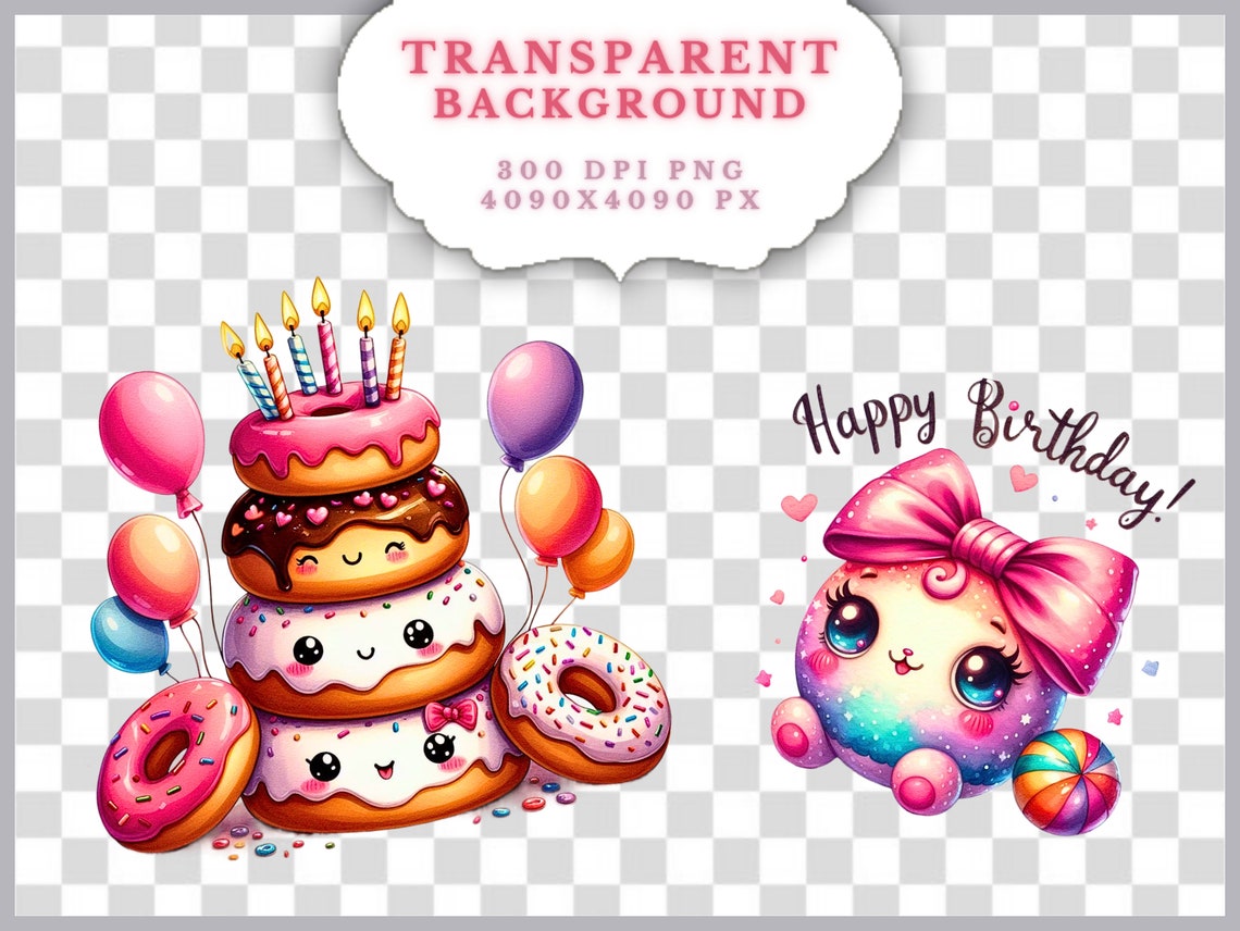 62 Cute Kawaii Birthday Clipart Bundle, Kawaii Birthday Png, Happy ...