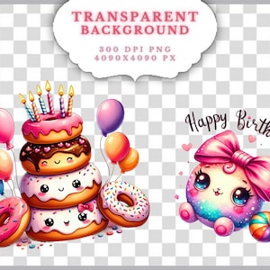 62 Cute Kawaii Birthday Clipart Bundle, Kawaii Birthday Png, Happy ...