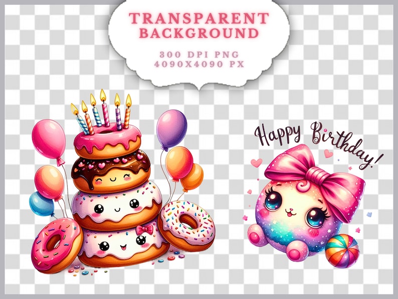 62 Cute Kawaii Birthday Clipart Bundle, Kawaii Birthday Png, Happy ...