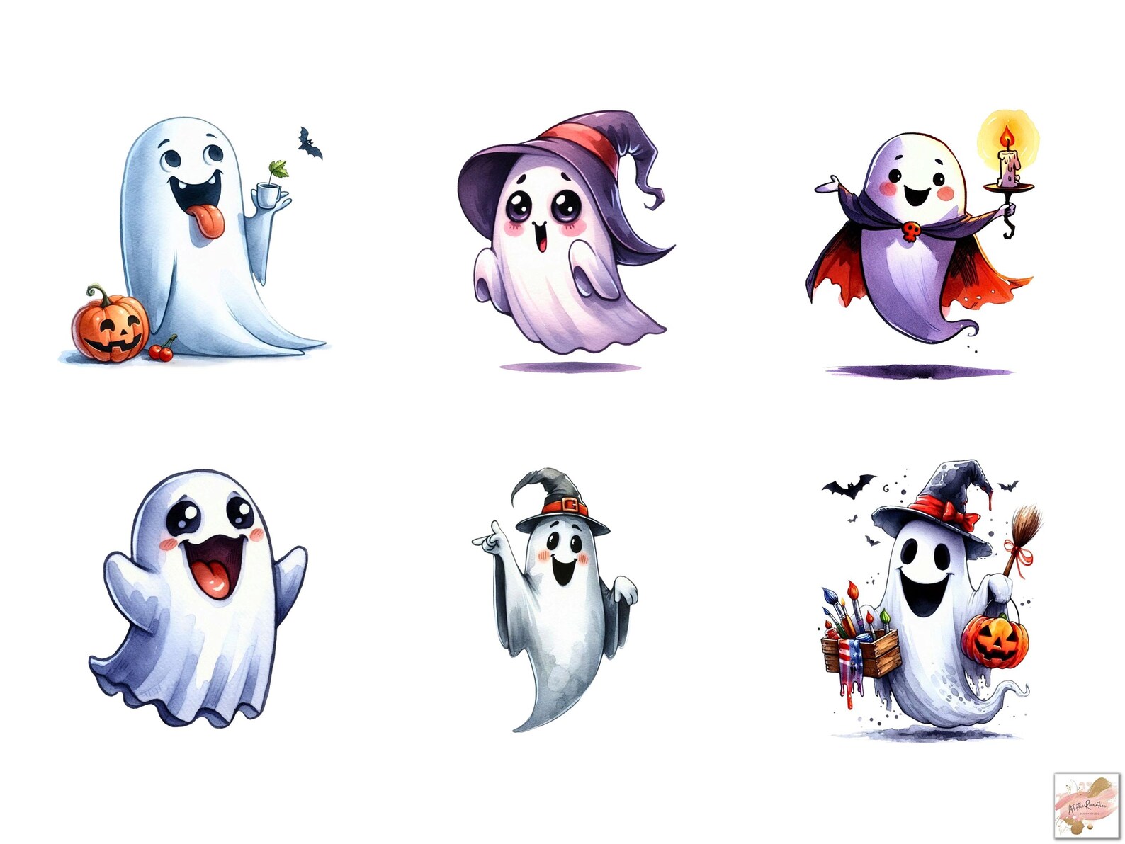 Watercolor Halloween Ghost Clipart Bundle Cute Ghost Png Cute Ghost ...
