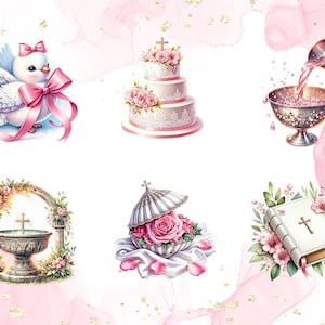 45 Watercolor Baby Girl Baptism Clipart Bundle, Girl Christening PNG ...