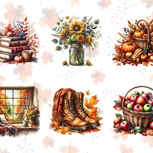 Watercolor Fall Clipart Bundle, Cozy Fall Png Bundle, Fall Sublimation ...