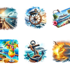 Watercolor Nautical Clipart, 26 PNG, Summer Cruise Clipart, Cruise Ship ...