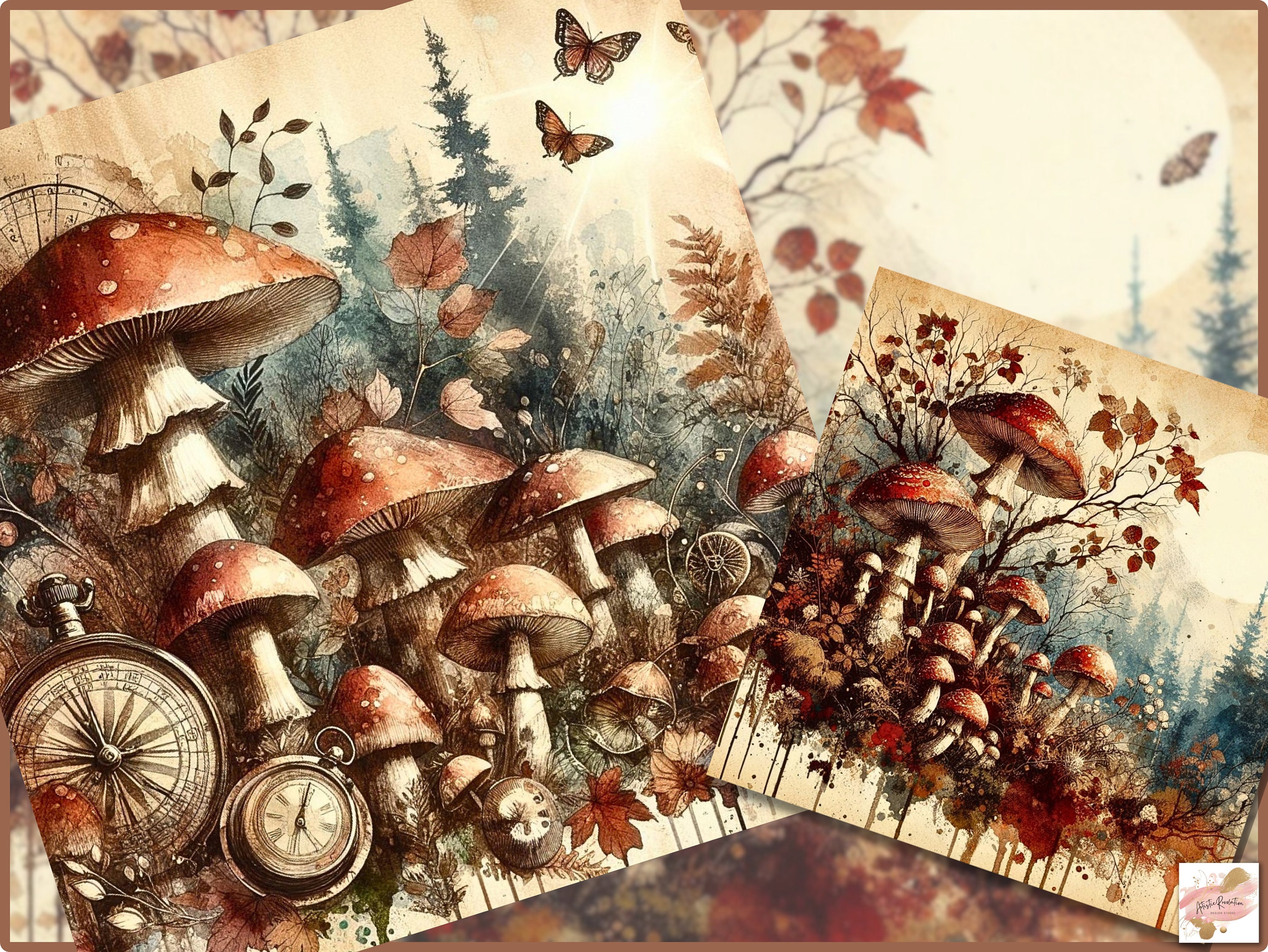 50 Forest Mushrooms Junk Journal Papers Kit, Watercolor Forest Junk ...