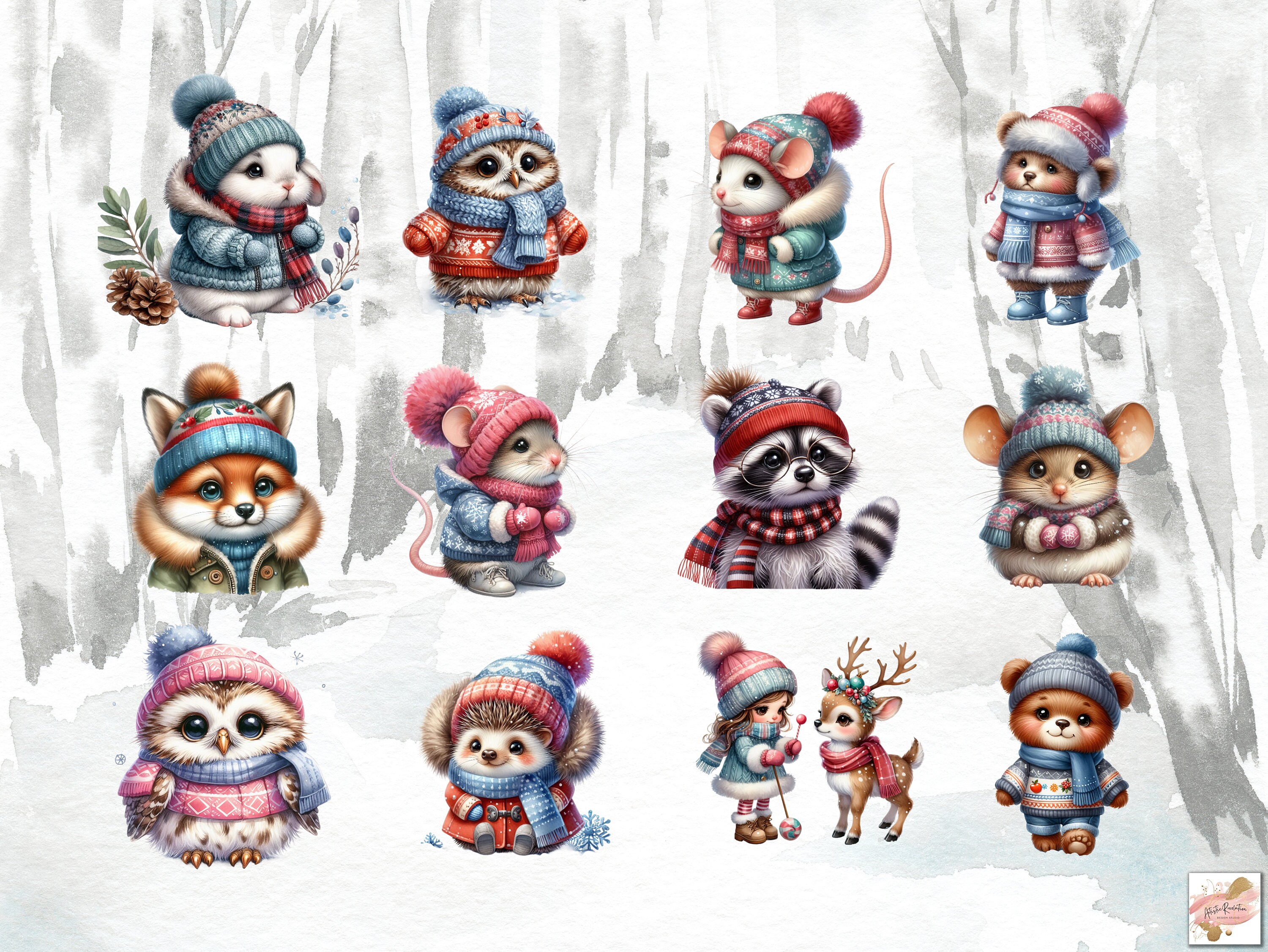 Watercolor Woodland Animals Clipart , Winter Clipart Bundle, Watercolor ...