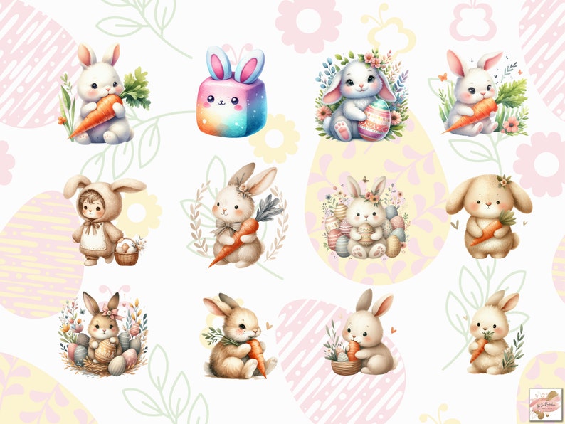 68 Watercolor Easter Bunny Clipart Bundle, Easter Bunny Png, Easter ...