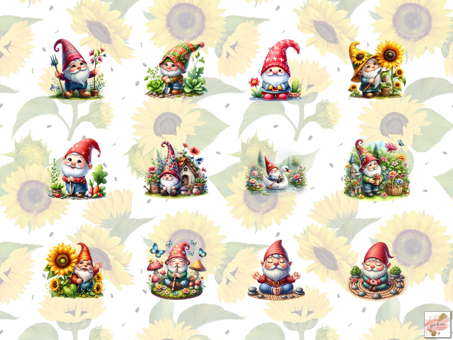 60 Cute Watercolor Garden Gnomes Clipart Bundle, Spring Garden Clipart ...