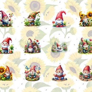 60 Cute Watercolor Garden Gnomes Clipart Bundle, Spring Garden Clipart ...
