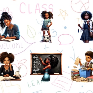 Watercolor Back to School Clipart Bundle, Black Teacher Png, Black ...