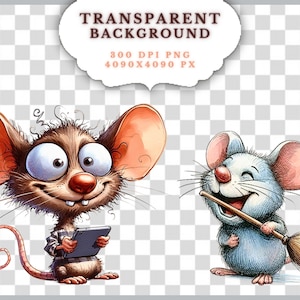 58 Funny Mouse Clipart Png Bundle, Cute Mouses, Watercolor Mouse ...