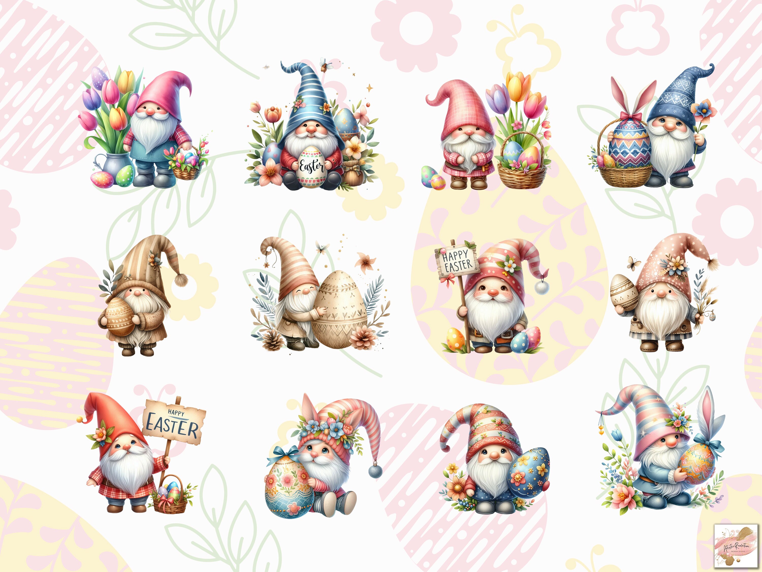 50 Watercolor Easter Gnomes Clipart Bundle, Cute Easter Clipart Bundle ...