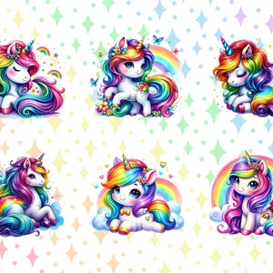 Watercolor Rainbow Unicorn Clipart Bundle, Cute Kawaii Unicorn Clipart ...
