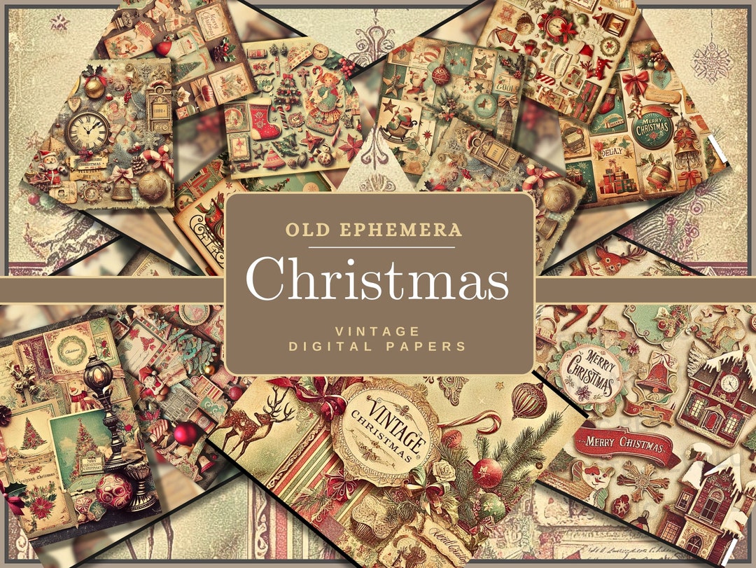 Vintage Christmas Ephemera Papers, Vintage Christmas Digital Paper ...