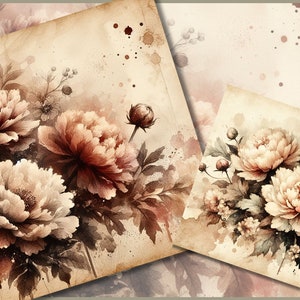 Watercolor Peonies Papers, Vintage Peonies Digital Papers Peony Journal ...