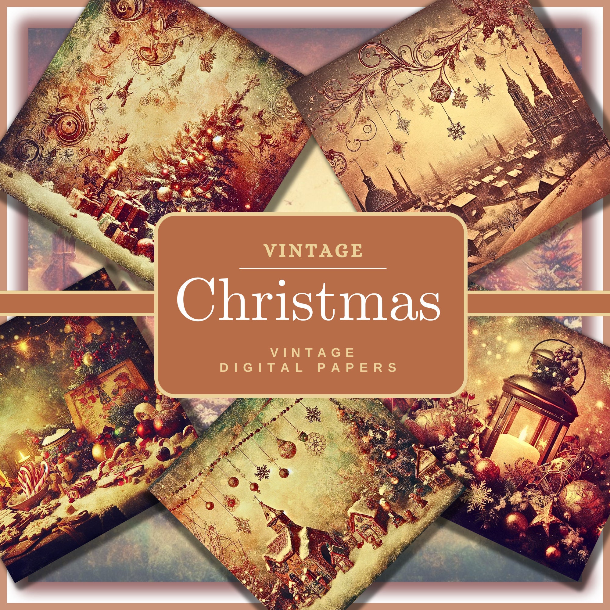 Vintage Christmas Ephemera Papers, Vintage Christmas Digital Paper ...