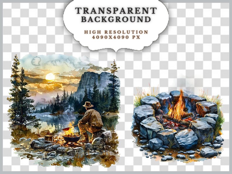 Watercolor Camping Clipart Bundle, Vacation Holiday Graphics, Mountain ...