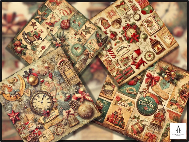 Vintage Christmas Ephemera Papers, Vintage Christmas Digital Paper ...