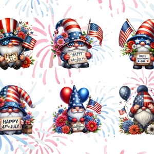 50 Watercolor 4th of July Gnomes Clipart, Patriotic Gnome Clipart, 4th ...