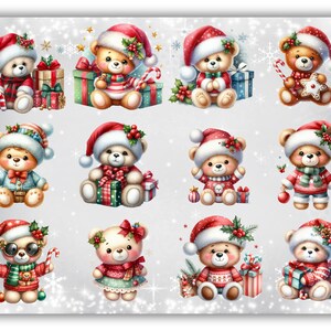 Cute Christmas Teddy Bear Clipart Bundle, Cute Teddy Bear PNG, Holiday ...