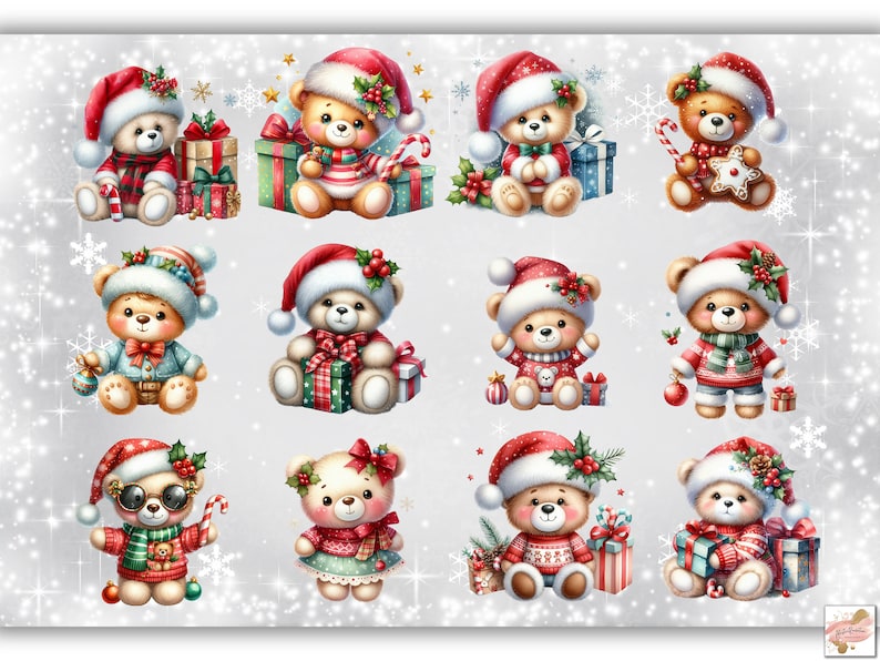 Cute Christmas Teddy Bear Clipart Bundle Cute Teddy Bear PNG - Etsy