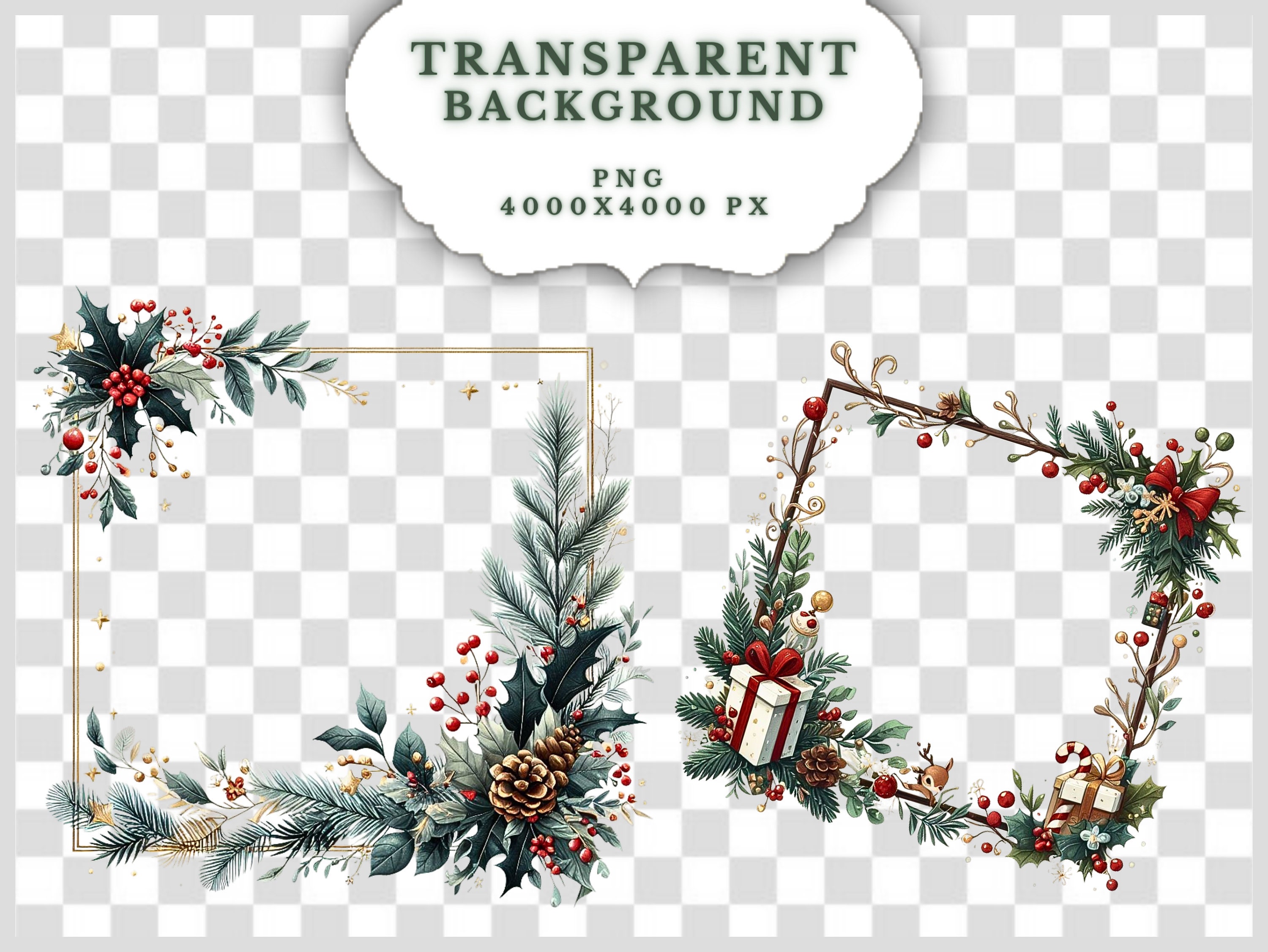 Watercolor Christmas Border Clipart Winter Floral Frame PNG Watercolor ...