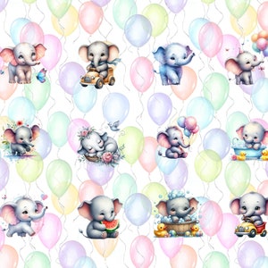 42 Cute Watercolor Baby Elephants Clipart Bundle, Cute Elephants ...