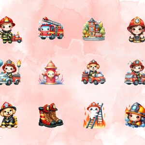 50 Cute Firefighters Clipart Bundle, Watercolor Fire Department PNG ...