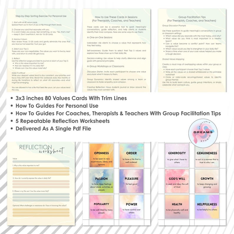 Values Discovery Toolkit: 80 Printable Cards for Self-awareness ...