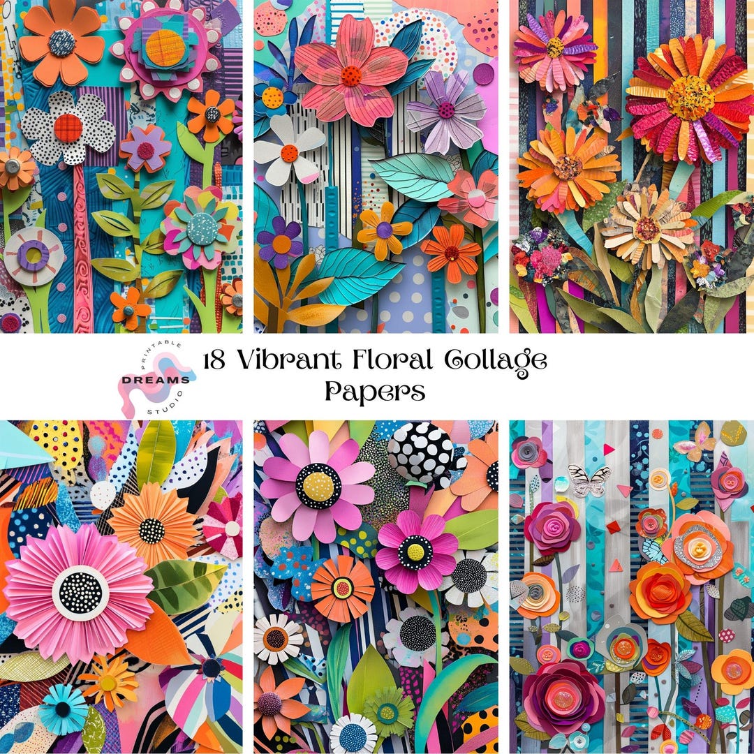 Cut Paper 3D Effect Floral Collage Papers for Mixed Media, Collage ...