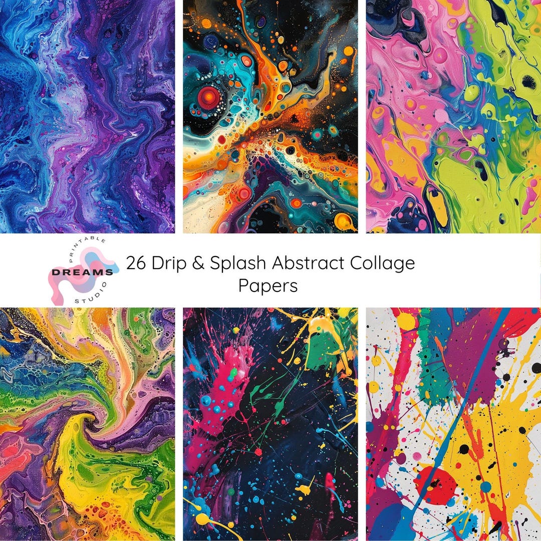 Drip & Splash Abstract Collage Papers Multi Coloured Mixed Media ...