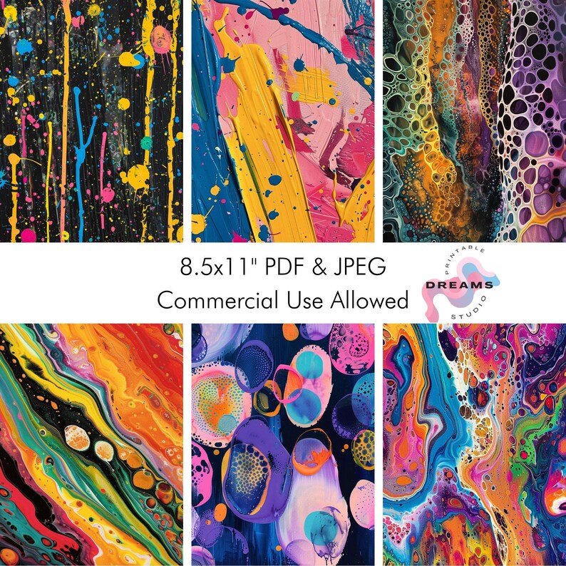 Drip & Splash Abstract Collage Papers Multi Coloured Mixed Media ...