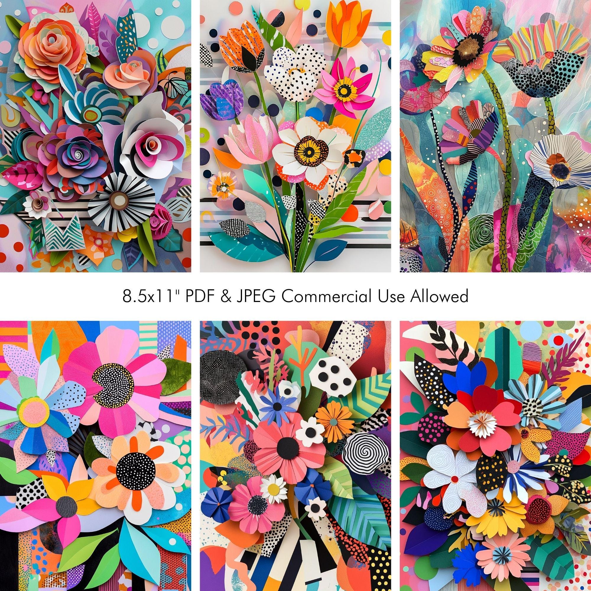 Cut Paper 3D Effect Floral Collage Papers for Mixed Media, Collage ...