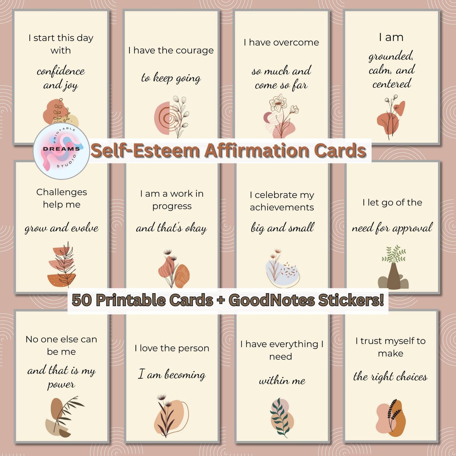 Self-esteem Affirmation Cards Deck Printable + Goodnotes Stickers ...