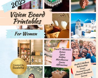 Vision Board Printables for Women, Themed Sections for Career, Personal ...