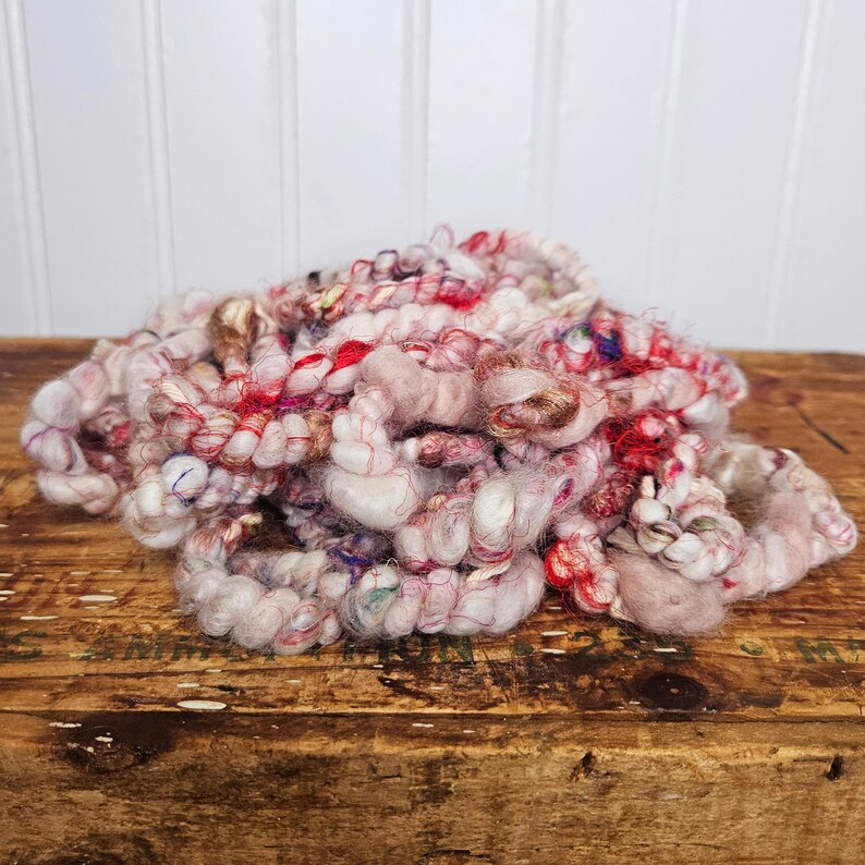 Hand Spun Art Yarn, Wool Roving, Merino, Scraps, Junk Journal, Craft ...