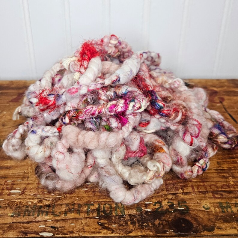 Hand Spun Art Yarn, Wool Roving, Merino, Scraps, Junk Journal, Craft ...