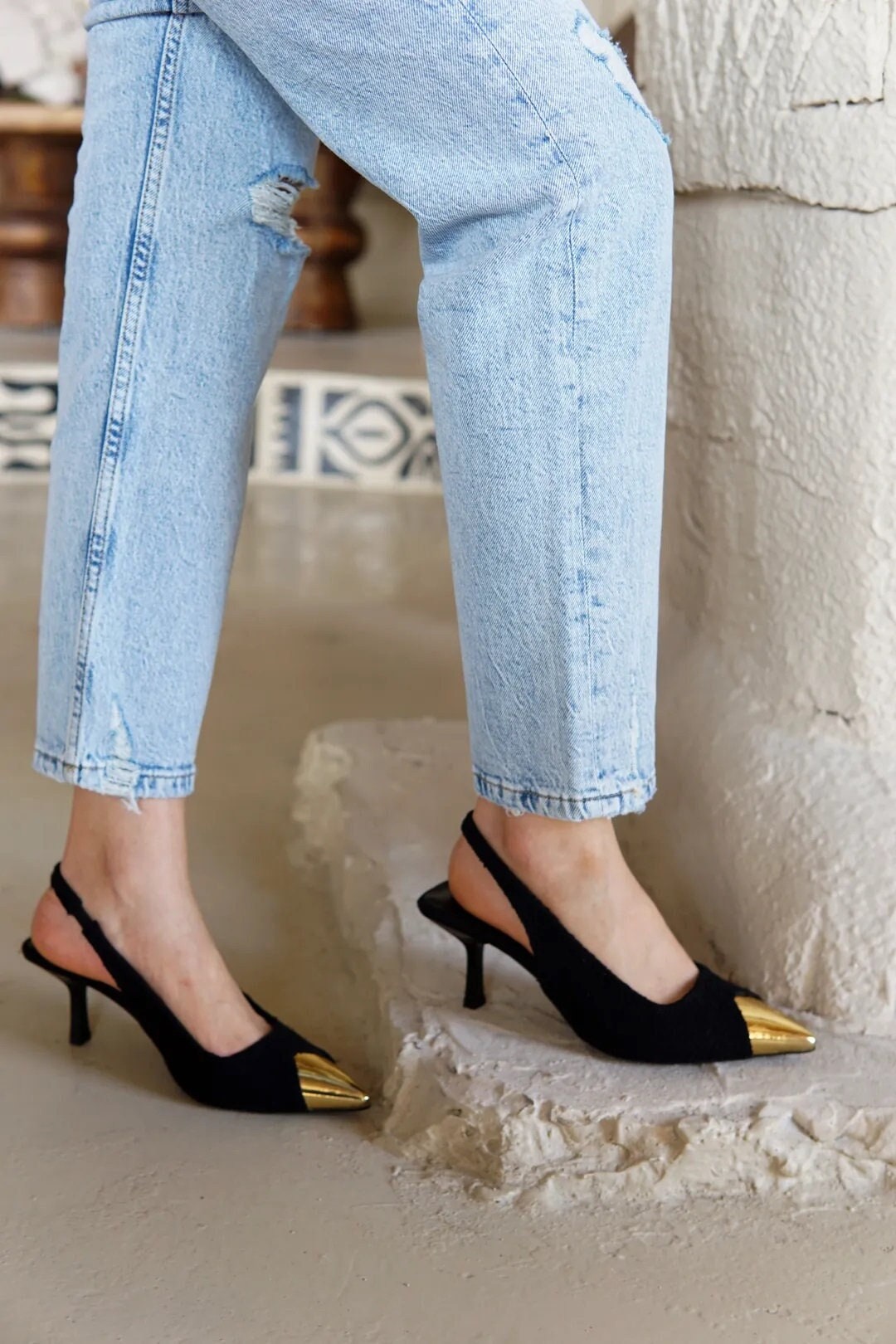Black Gold Detailed Heeled Shoes, Wedding Shoes, Tweed Fabric Women's ...