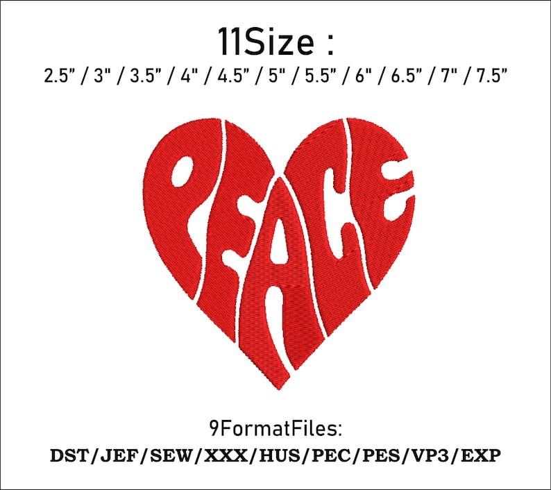 Peace Heart Embroidery Design: Love Writing, 11 Sizes (digital Download ...