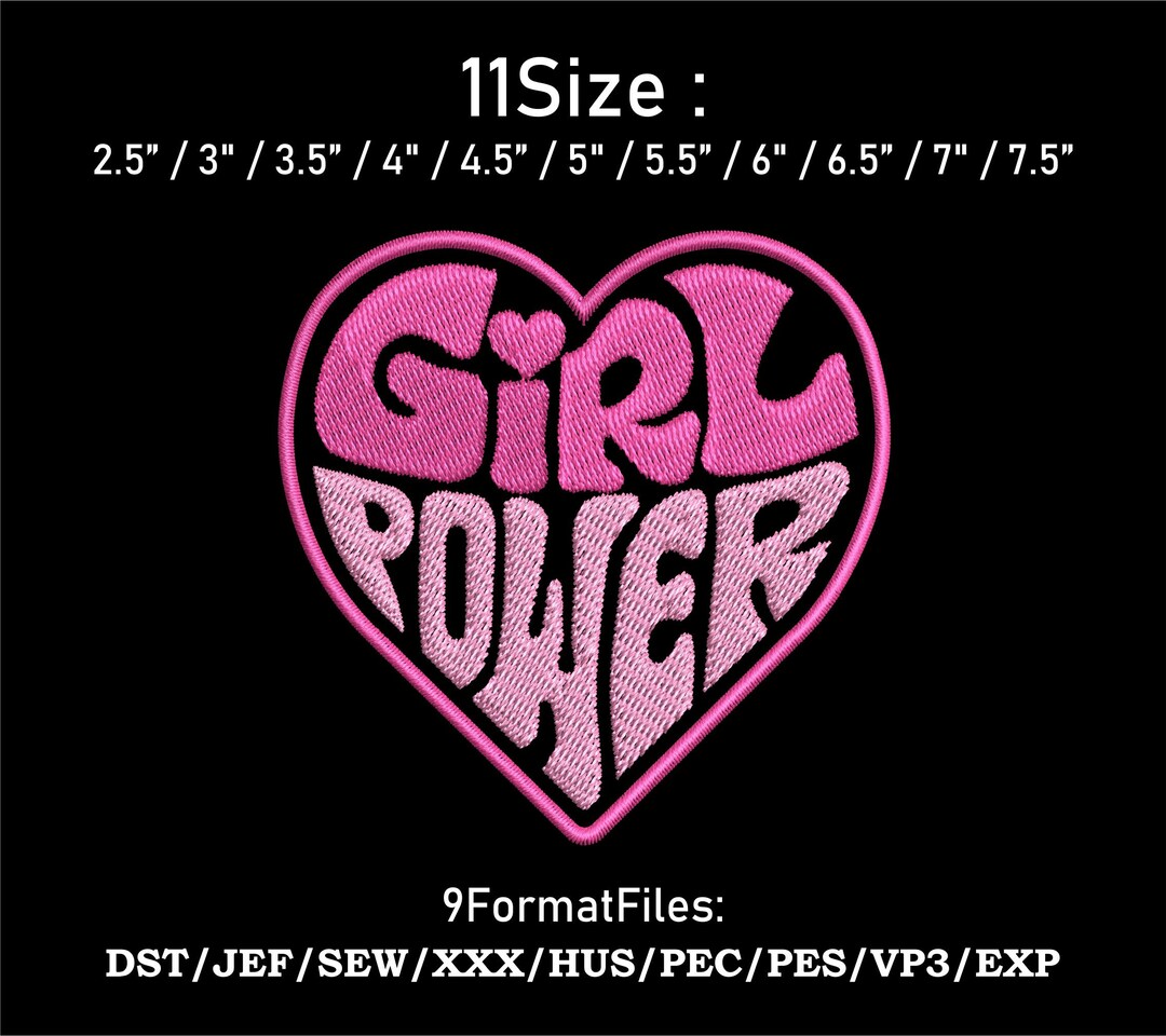 Girl Power Heart Shape Embroidery Design, Heart Shape Woman Power ...