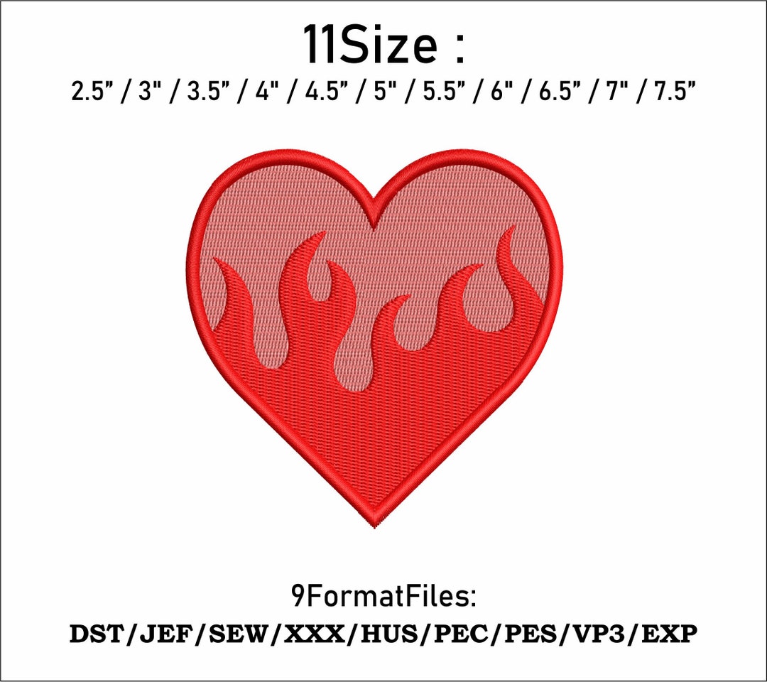 Fire Heart Embroidery Design: Burning Valentines Heart (digital ...