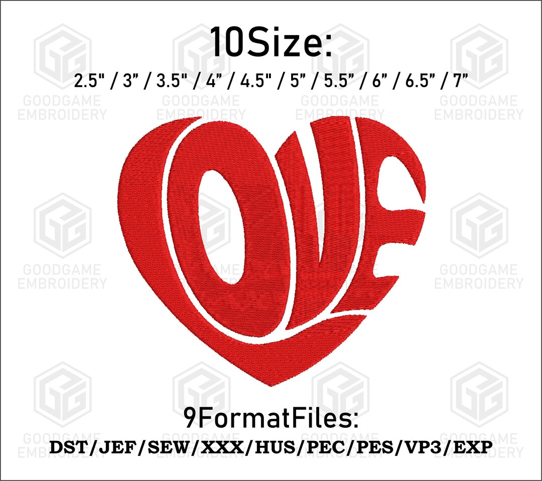 Cute Love Shape Embroidery Design, Love Shape Love Embroidery Design ...