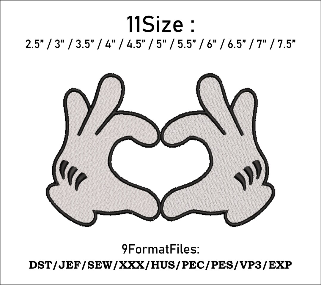 Hand Shape Love Heart Embroidery Design, Love Heart Signal From Hand ...