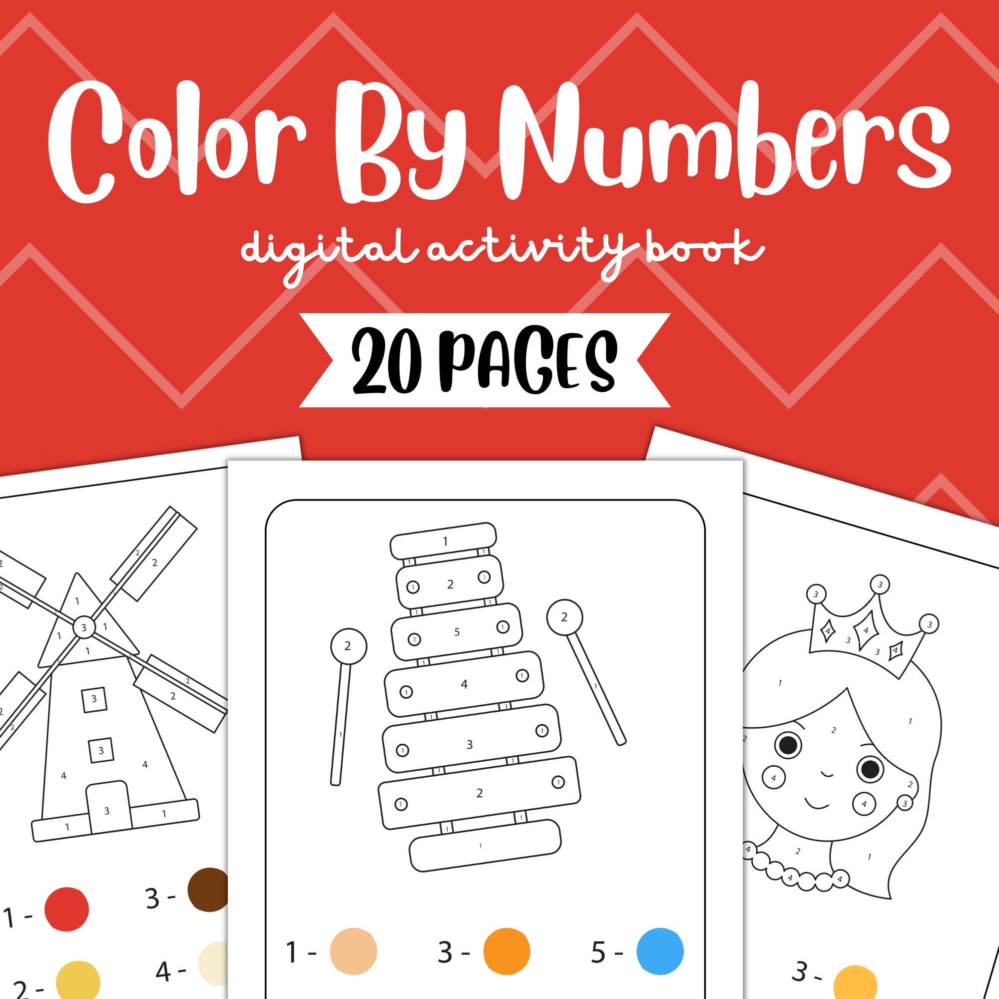 Color by Number Coloring Pages for Kids Pack of 20 Learning Numbers - Etsy
