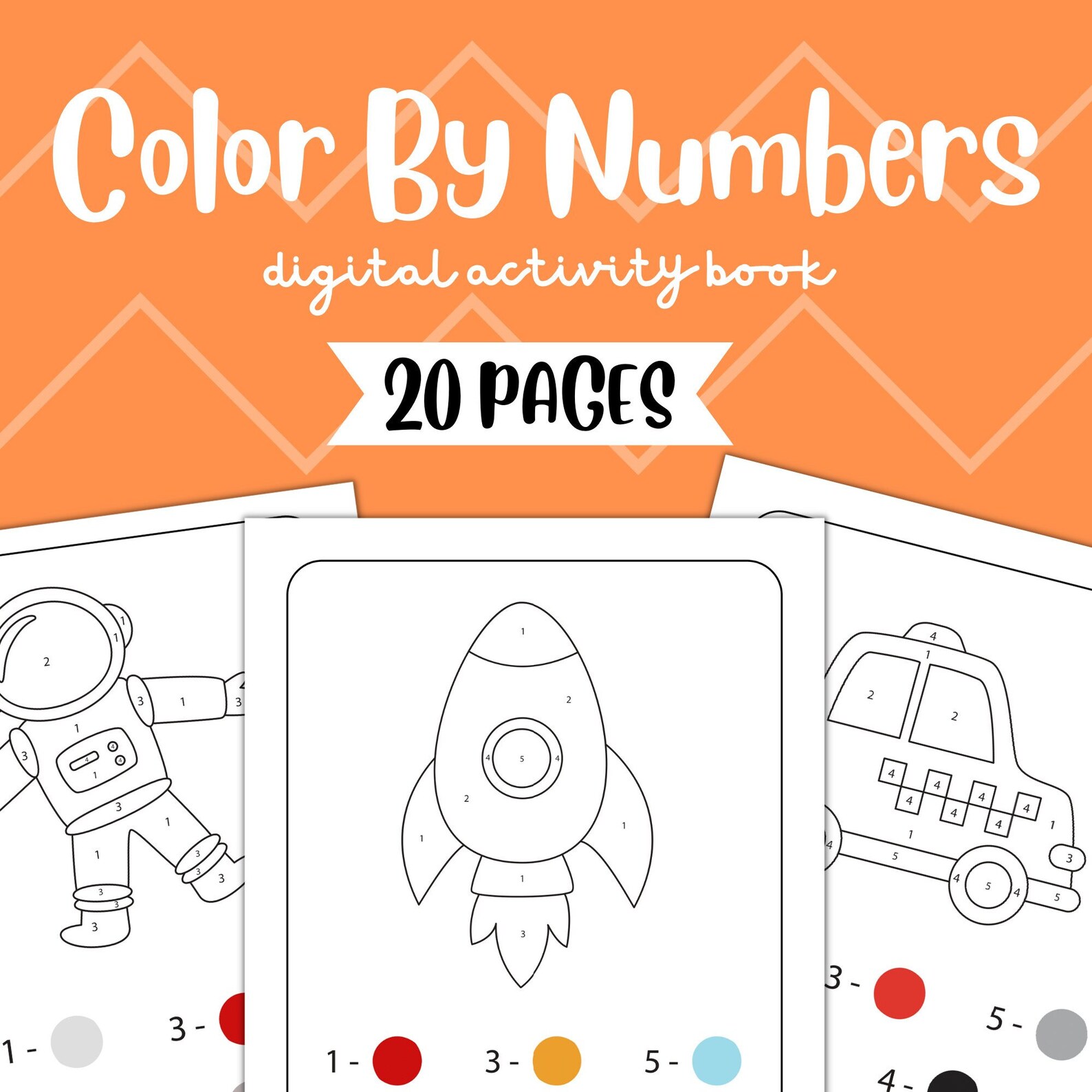 Color by Number Coloring Pages for Kids Pack of 20 Learning Numbers ...