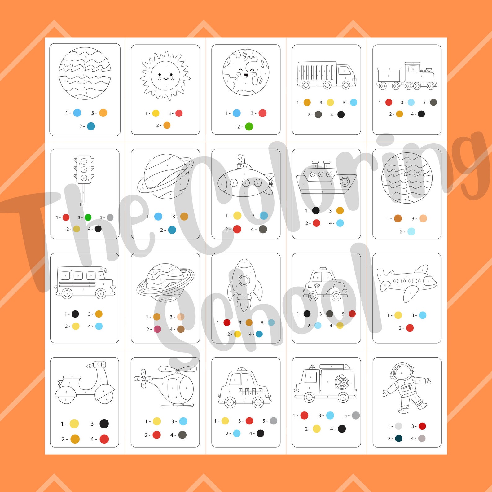 Color by Number Coloring Pages for Kids Pack of 20 Learning Numbers ...