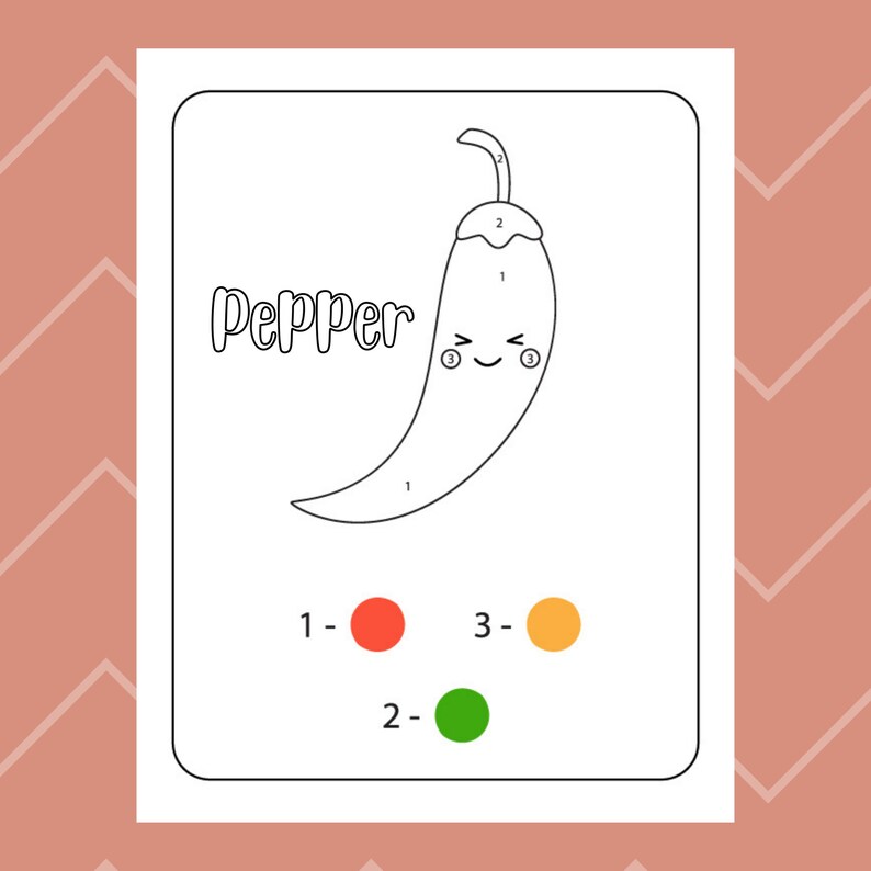 Color by Number Fruits & Vegetables Coloring Pages for Kids Pack of 15 ...