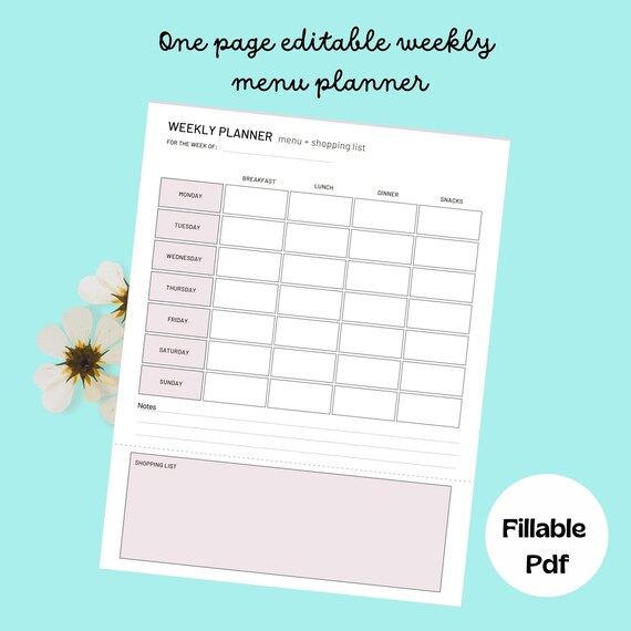 Editable Menu Sign Weekly Meal List What's for Dinner - Etsy