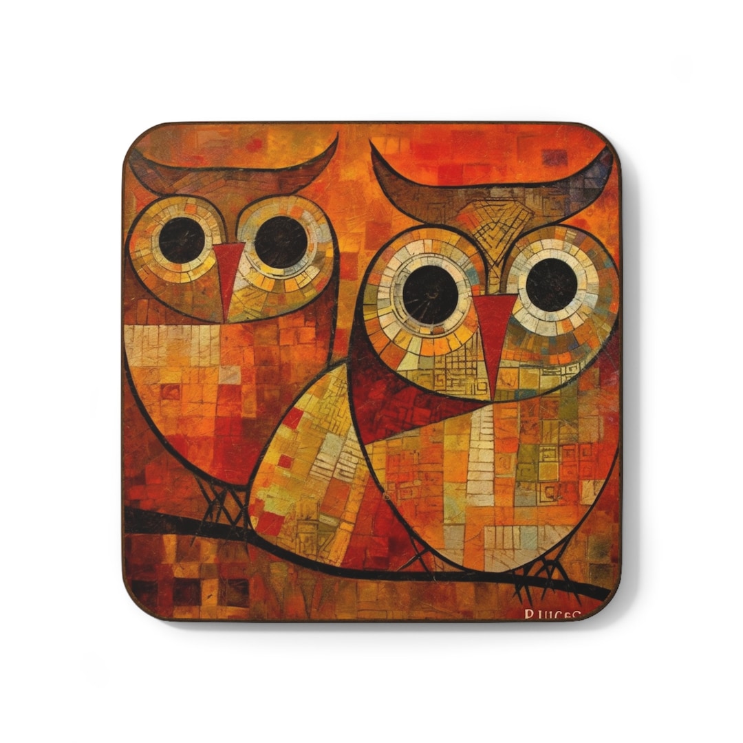 Picasso Meets Paul Klee- Two Owls Darker Mosaic- AI Inspired Design ...